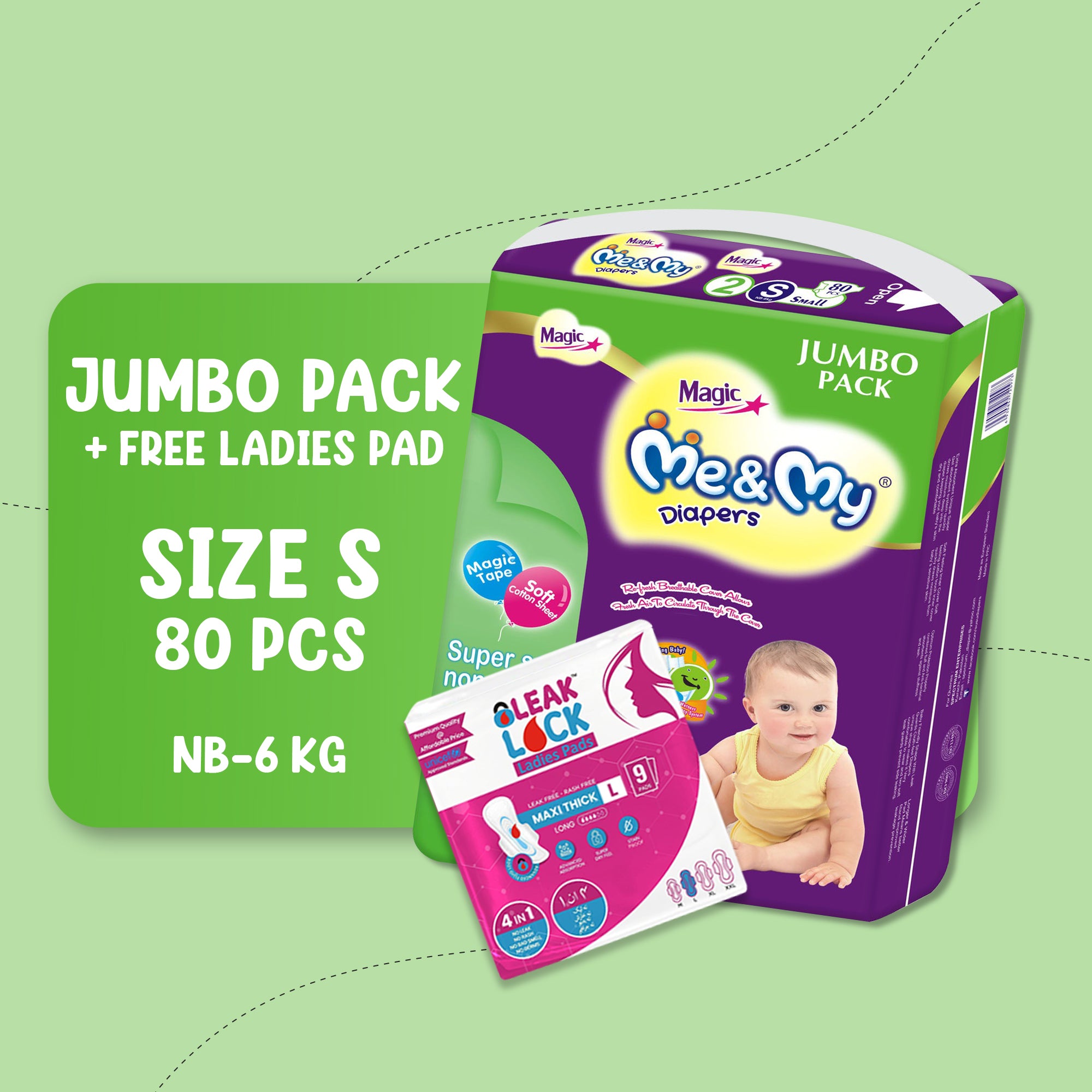 ME & MY MAGIC JUMBO (S)-80 PCS + Free Ladies Pads – Hygienichub